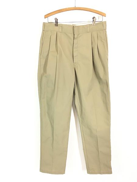 古着 90s USA製 Dickies 2タック コットンツイル ワーク チノ パンツ スリム!! カーキ W33 L31
