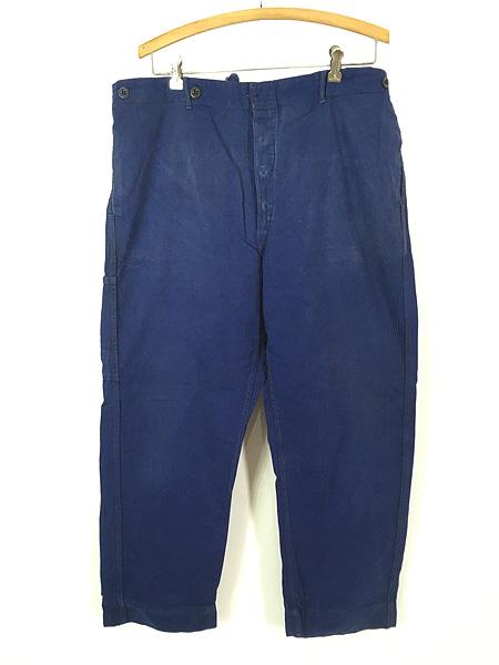 古着 50-60s 2本針 シンチバック ユーロ コットンサテン ワーク パンツ ストレート 52