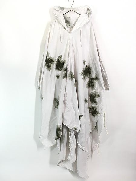 古着 60s ドイツ連邦軍 スノー カモフラージュ 迷彩 ミリタリー フーデッド コットン ポンチョ マント コート