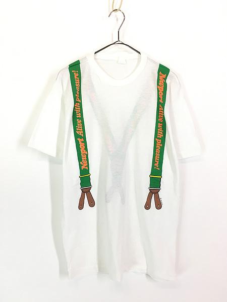 古着 90s USA製 Newport タバコ シガレット サスペンダー だまし絵 Tシャツ L 古着