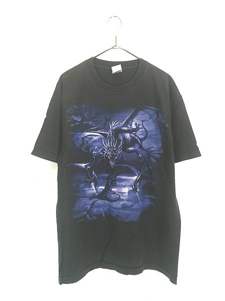 古着 00s LIQUID BLUE ドラゴン プリント Tシャツ L 古着