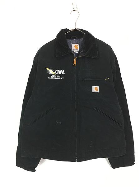 古着 90-00s USA製 Carhartt 裏地 ストライプ ブランケット ブラック ダック デトロイト ジャケット L 古着