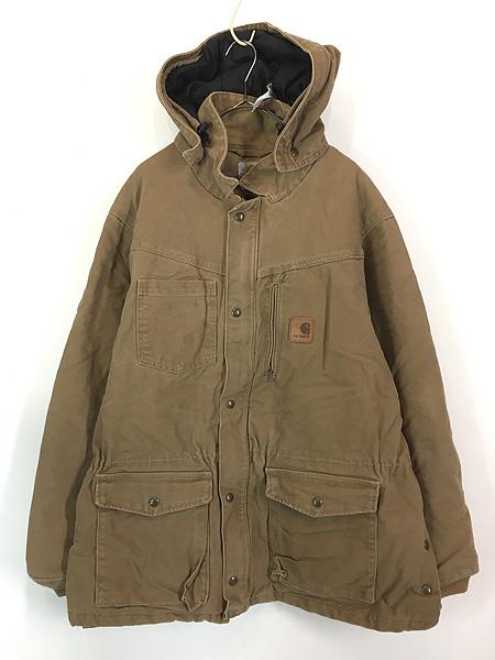 古着 Carhartt モカ ブラウン ダック 2way パデット ミドル ジャケット XL 古着