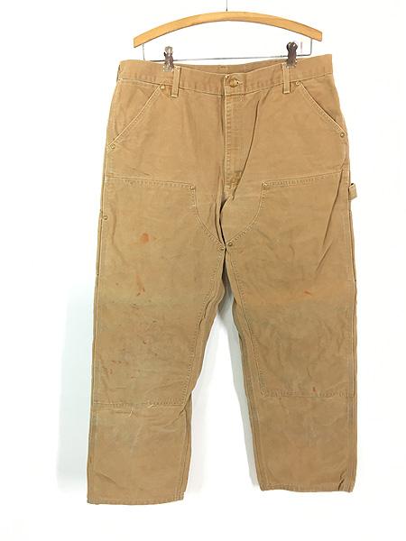 古着 80s USA製 Carhartt ブラウン ダック Wニー ペインター ワーク パンツ W37 L30 古着