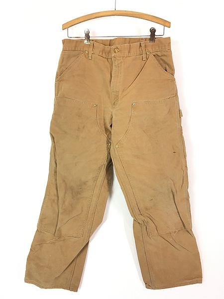 古着 80s USA製 Carhartt ブラウン ダック Wニー ペインター ワーク パンツ W35 L29 古着
