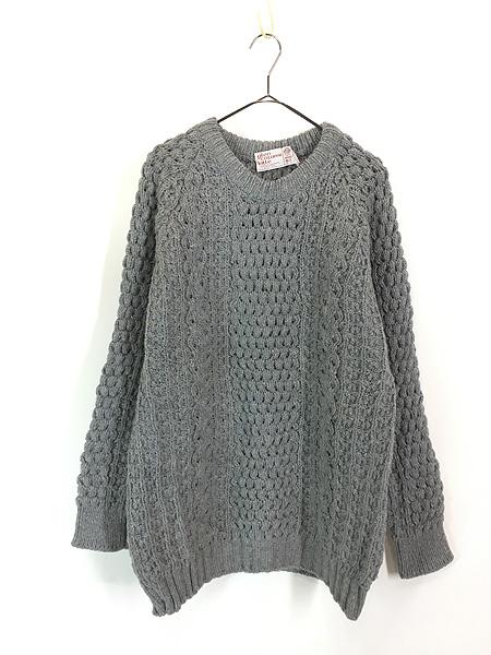 古着 80s Ireland製 Glen Columb Kille ポップコーン アラン フィッシャーマン ローゲージ ウール ハンド ニット セーター XL位