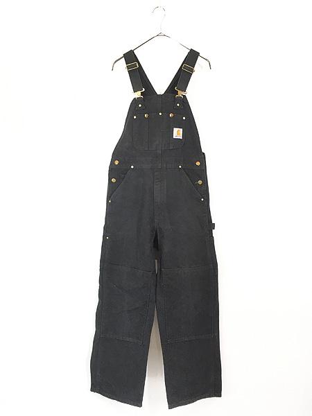古着 USA製 Carhartt ブラック ダック Wニー ワーク オーバーオール ブラック W32 L29 古着