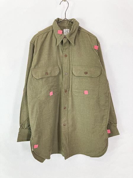 古着 Deadstock!! 30s 米軍 US ARMY M-1934 エルボーパッチ ミリタリー ウール マスタード シャツ 15 1/2?@