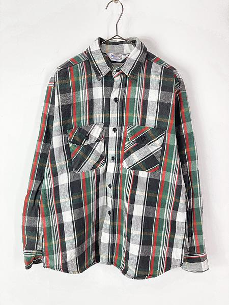 古着 80s USA製 FIVE BROTHER カラフル チェック ヘビー フランネル コットン シャツ ヘビネル L