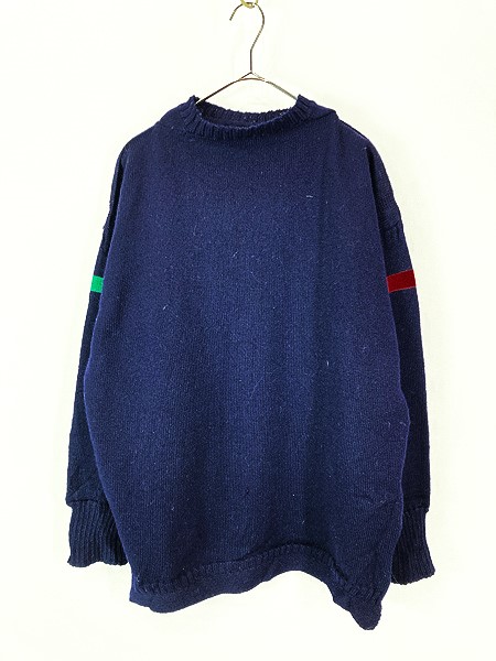 古着 80s- For The Guernsey Shop サイドライン ガンジー フィッシャーマン ヘビー オイルド ウール ニット セーター 48