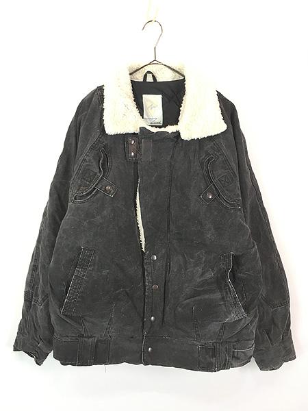 古着 90s BLUE ZONE ブラック コットンキャンバス ボア ダウン ジャケット L