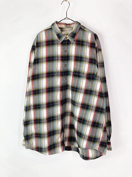 古着 90s Eddie Bauer オンブレ シャドー チェック フランネル コットン シャツ ネルシャツ XL TALL