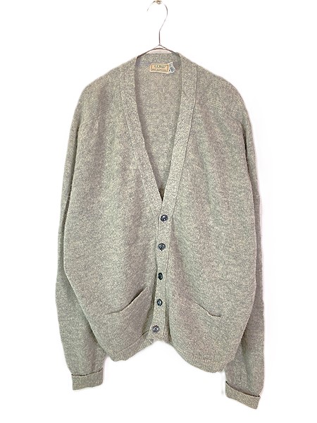 古着 80s 英国製 LL Bean パチポケ ピュア ウール ニット カーディガン グレー XL