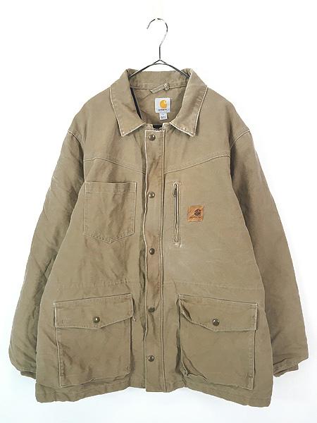 古着 Carhartt モカ ブラウン ダック 2way パデット ミドル ジャケット L 古着