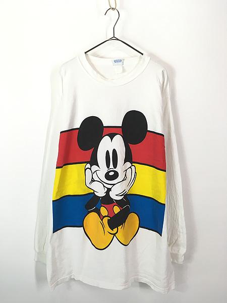 古着 80s USA製 Disney Mickey おすわり ミッキー 赤パン 長袖 Tシャツ ロンT 3XL位 古着