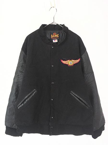 古着 90s USA製 HARLEY DAVIDSON 本革 レザー メルトン ウール スタジャン ジャケット XL 古着