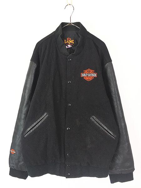 古着 90s USA製 HARLEY DAVIDSON 本革 レザー メルトン ウール スタジャン ジャケット XL Long 古着