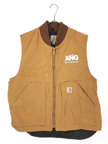 古着 Carhartt ブラウン ダック 首リブ パデット ベスト L 古着