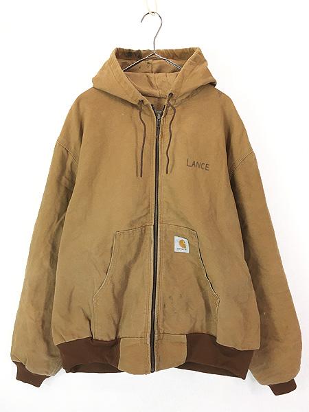 古着 80s USA製 Carhartt 裏地 メッシュ ブラウン ダック アクティブ パーカー ジャケット XXL 古着