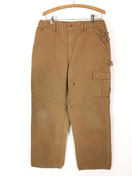 古着 00s Carhartt 貴重!! ツールループ付 ブラウン ダック カーゴ ワーク パンツ W35 L30 古着