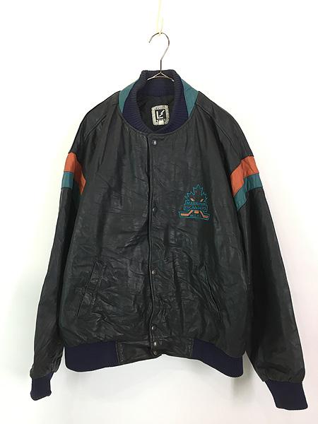 古着 90s MTHL Markham ers マークハム アイランダーズ 本革 オール レザー スタジャン ジャケット L 古着