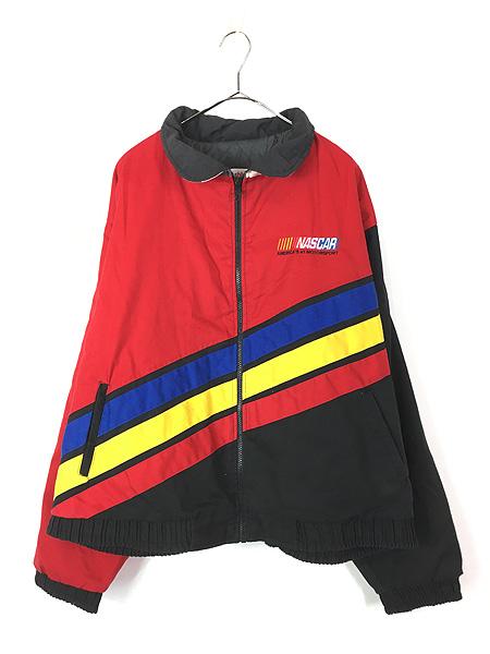 古着 90s USA製 NASCAR 斜め ストライプ レーシング 襟付き ジャケット XL 古着