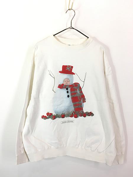 古着 90s Anne Geddes 赤ちゃん スノーマン 雪だるま ベビー フォト アート スウェット トレーナー L