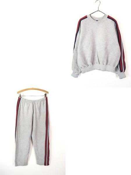 古着 90s USA製 Russell レア!! サイド ライン ガゼット スウェット トレーナー & パンツ セットアップ L