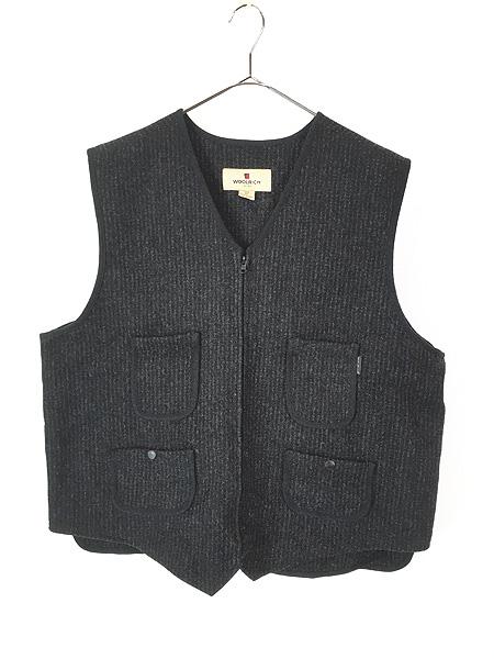 古着 00s WoolRich ごま塩 ソルト&ペッパー ストライプ ウール ハンティング ビーチ ベスト 2XL