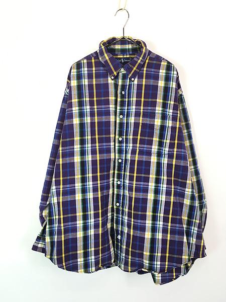 古着 90s Ralph Lauren 「The Big Shirt」 裾ポ二ー マルチ チェック ヘビー フランネル BD シャツ ヘビネル XXL 古着