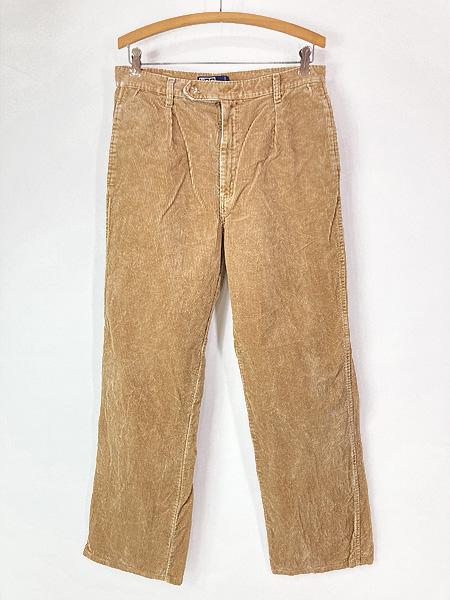 古着 90s USA製 Polo Ralph Lauren 太畝 コーデュロイ タック パンツ ストレート ベージュ W33 L31 古着