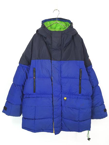 古着 90s Nautica Competition 紺×青 バイカラー ダウン ジャケット パーカー L 古着
