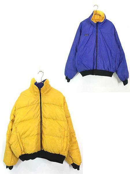 古着 90s Columbia ソリッド 2カラー リバーシブル ダウン ジャケット ブルー×イエロー L 古着