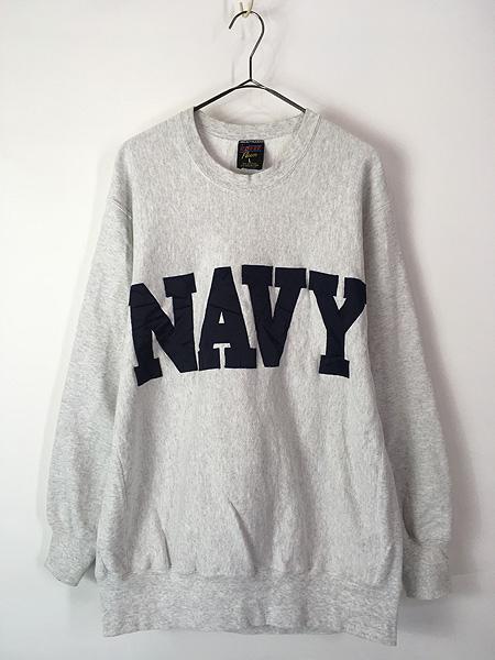 古着 90s USA製 Soffe 「NAVY」 ミリタリー リバース タイプ ヘビー スウェット トレーナー L