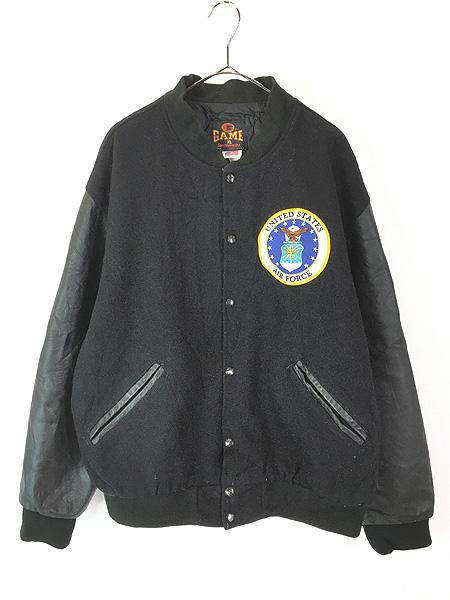 古着 90s USA製 米軍 USAF 星条旗 フラッグ ウール × 本革 レザー スタジアム ジャケット スタジャン XL