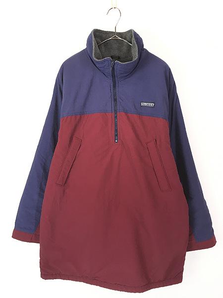古着 90s LANDS' END フリース ライナー パデッド ハーフジップ プルオーバー 2tone シェルド スコール ジャケット コート UNISEX L