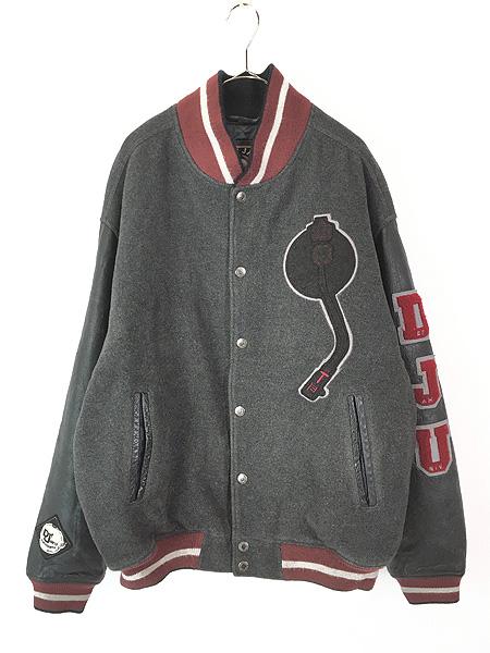 古着 90s Def Jam University ヒップホップ ラップ 本革 レザー × ウール スタジアム ジャケット スタジャン 2XL