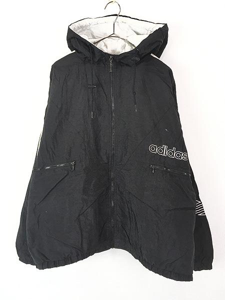 古着 90s adidas 万国タグ BIG ロゴ & トレフォイル パデット フーデッド ジャケット パーカー XL 古着