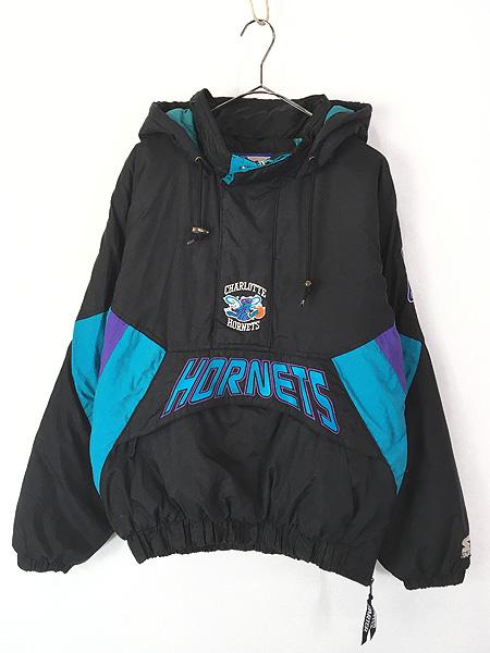 古着 90s STARTER NBA Charlotte Hornets ホーネッツ パデット ジャケット パーカー M 古着