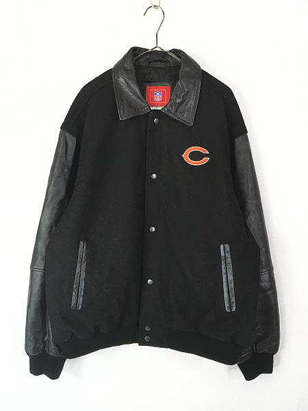 古着 90s Chalk Line NFL Chicago Bears ベアーズ 本革 レザー メルトン ウール スタジャン ジャケット XL 古着