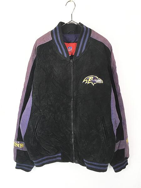古着 90s NFL Baltimore Ravens レイブンズ 本革 スエード レザー スタジャン ジャケット L 古着