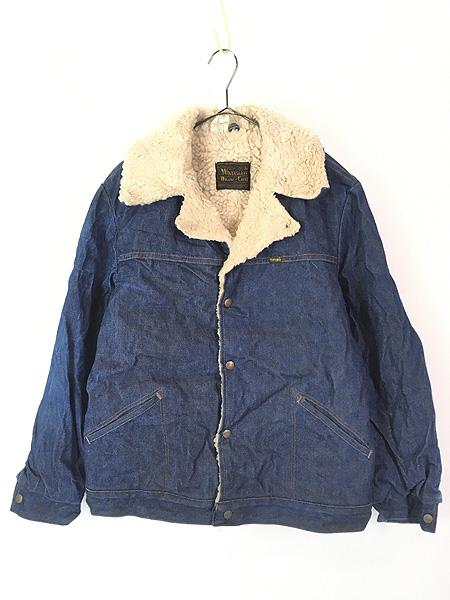 古着 70s USA製 Wrangler 「Wrange Coat」 濃紺 14oz デニム ボア ランチ ジャケット Gジャン L