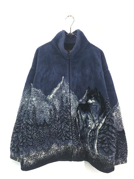 古着 90s USA製 Bear Ridge オオカミ ウルフ アニマル フリース ジャケット M 古着