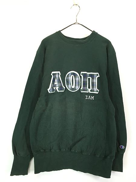 古着 90s USA製 Champion Reverse Weave チェック パッチ リバース スウェット XL 古着
