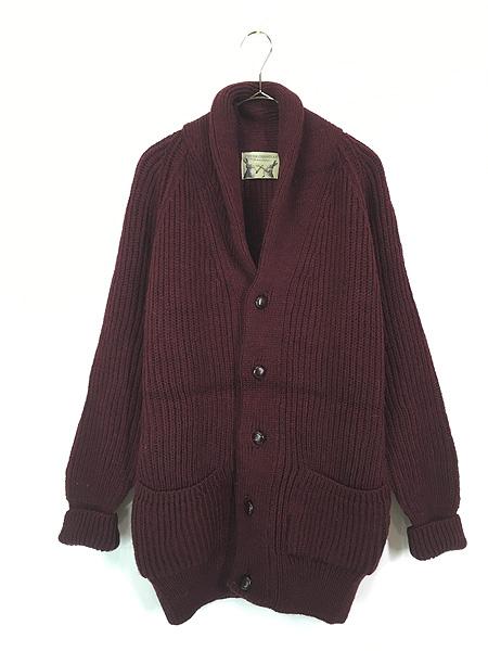 古着 90s 英国製 Peter Christian 無地 ソリッド 畦編み ローゲージ ヘビー ウール ニット ショールカラー カーディガン S