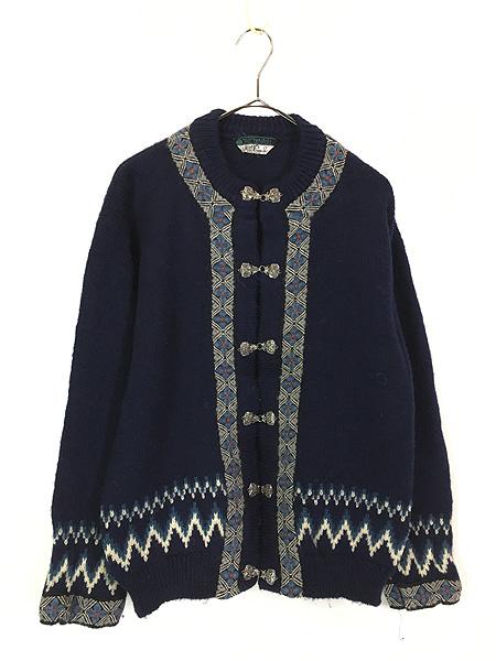 古着 80s Dale of Norway フラワー チロリアン ノルディック ローゲージ ウール ニット カーディガン L位