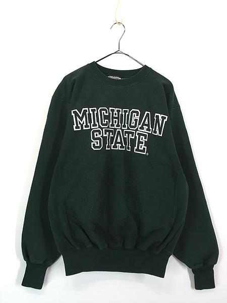 古着 00s 「MICHIGAN STATE」 2段 カレッジ パッチ リバース タイプ ヘビー スウェット トレーナー M 古着