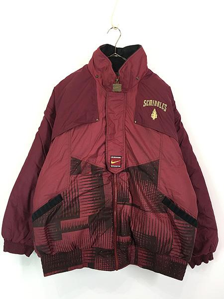 古着 90s NIKE 「SEMINOLES」 カレッジ 刺しゅう かすり グラフィック ダウン ジャケット XL 古着