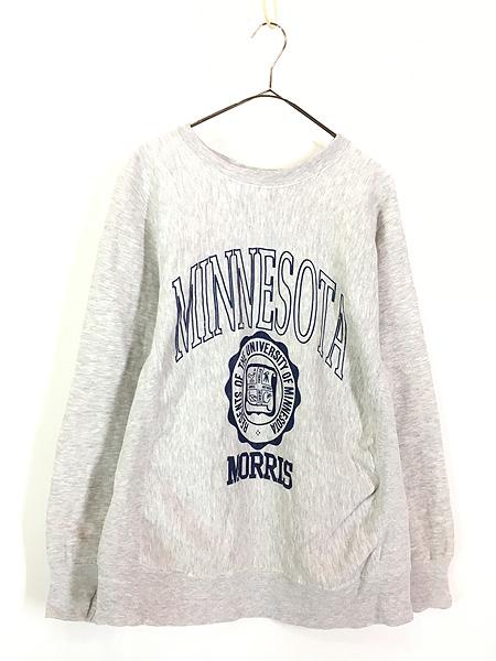 古着 90s 「MINNESOTA」 中抜き カレッジ リバース タイプ ヘビー スウェット トレーナー XL位 古着