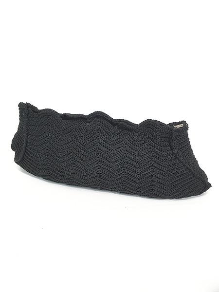 雑貨 古着 40-50s TALON コの字 シェブロン ストライプ 編み ハンド クラッチ バッグ 黒 古着